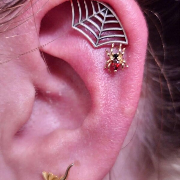 14k Solid Gold Ruby Heart Cartilage Piercing Pink Heart Helix Stud ...