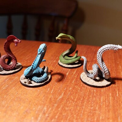 Four Giant Snake Miniatures for D&D, Dungeons and Dragons, Pathfinder ...