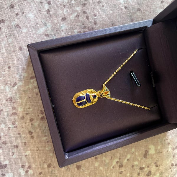 18K Gold Scarab With Lotus Flower Pendant, Double-sided Scarab With ...