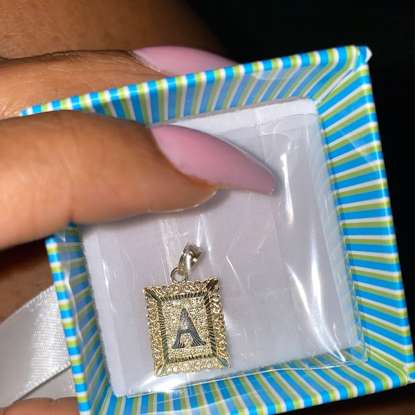 14K Solid Gold Pendant Square Initial Letter Small Charm A-Z ...