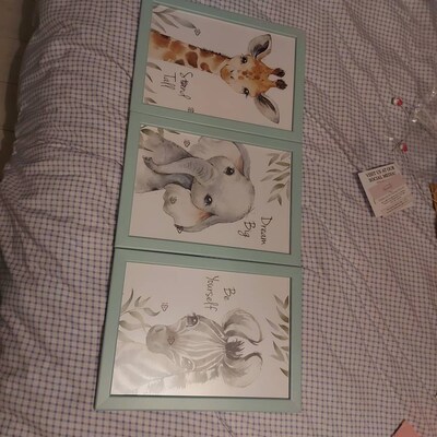 Safari Elephant Giraffe Zebra Boys Girls A4 or A3 Nursery Set of ...