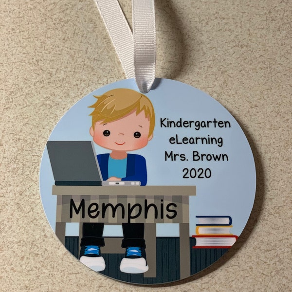 Personalized School Year & Grade (boy at Desk) Distance at Home ...