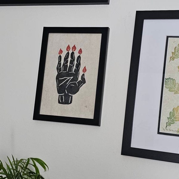 Hand of Glory Lino Print A5 - Folklore, Lino Cut, Handmade, Folk Art ...