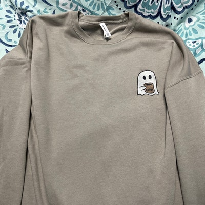 Ghost With Coffee Sweatshirt-halloween Sweatshirt-embroidered Halloween ...