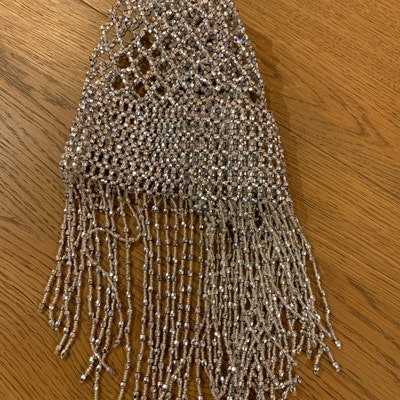 1920s Style FULLY Beaded Silver FLAPPER Head Cap Skull Headpiece Gatsby ...