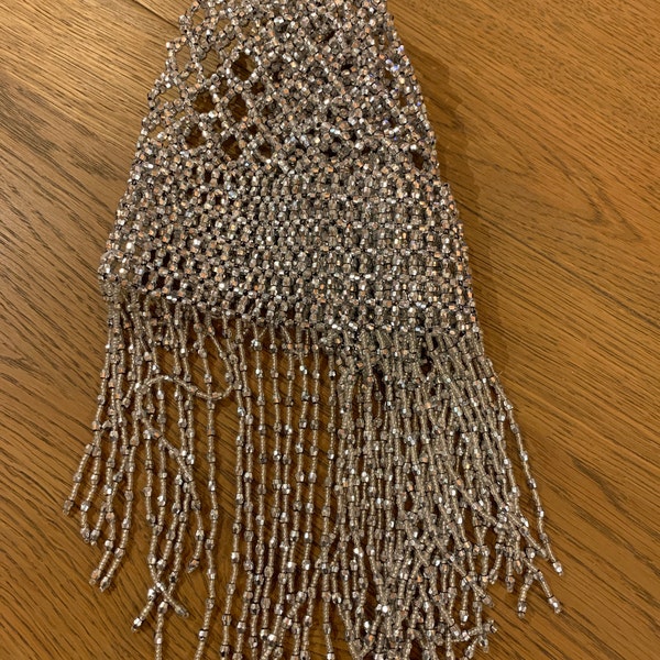 1920s Style FULLY Beaded Silver FLAPPER Head Cap Skull Headpiece Gatsby ...
