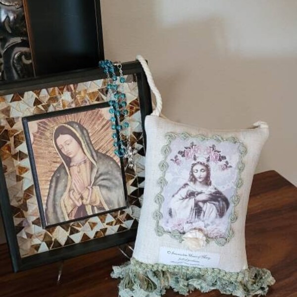 Sacred Heart of Mary Scented Hanging Pillow Sachet...decorative ...