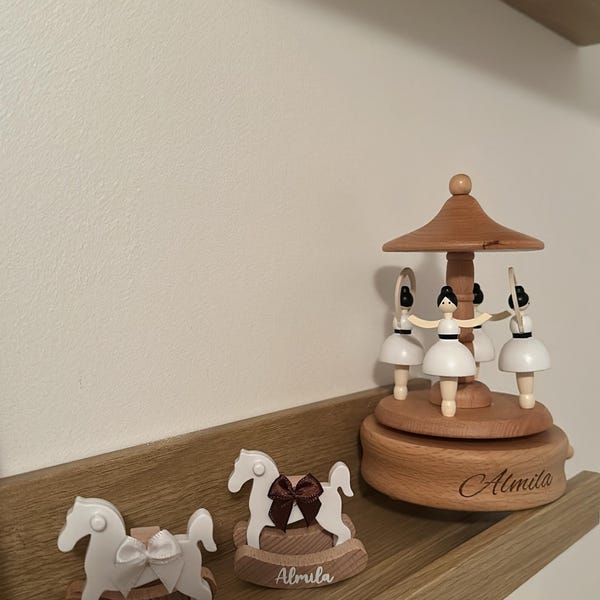Personalised Ballerina Musical Carousel Wooden, Christmas Music Box ...