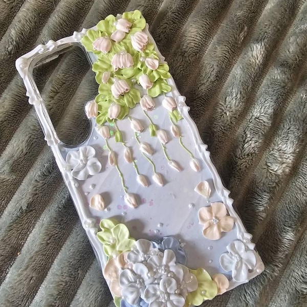 Handmade Resin Phone Case With Iridescent Glitter, Pearl Accents, and ...