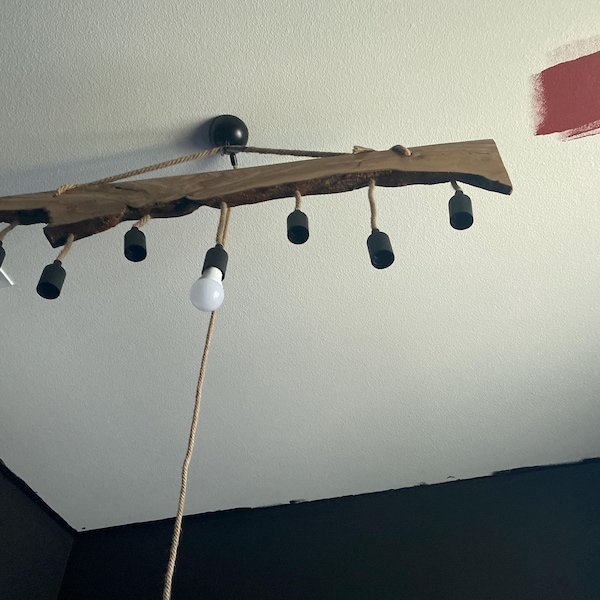 Olive Wood Rustic Light Fixture, Farmhouse Wooden Live Edge Chandelier ...