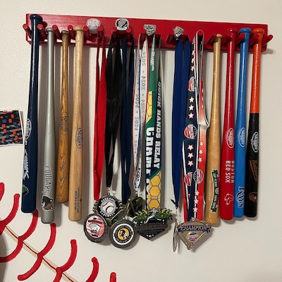 Baseball Bat Rack 11 Bats 6 Balls Wall Holder Display Wood Awards ...
