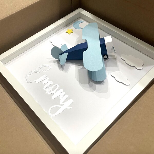 12 X 12" Custom 3D Art Paper Shadow Box - Plane. Gifts for Baby Nursery ...