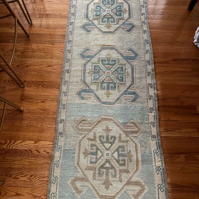 Vintage Turkish Area Rug, Handmade Wool Kilim Runner, Bohemian Tribal ...