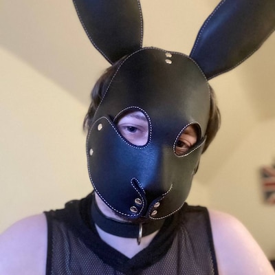 Black Leather Bunny Rabbit Pet Play Hood With Pink Stitching - Etsy