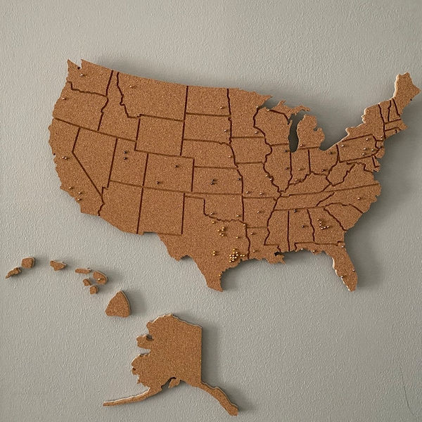 USA Cork Board, USA Corkboard Map, Pin Board, USA Bulletin Board ...