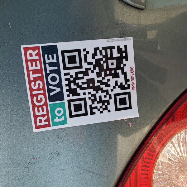 Register to Vote QR Code 3x4 Removable Bumper Sticker FREE Shipping ...