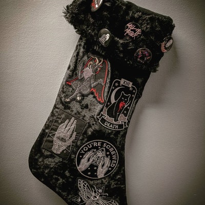 Gothic Christmas Stocking Red Velvet With Black Faux Fur Holiday Home ...
