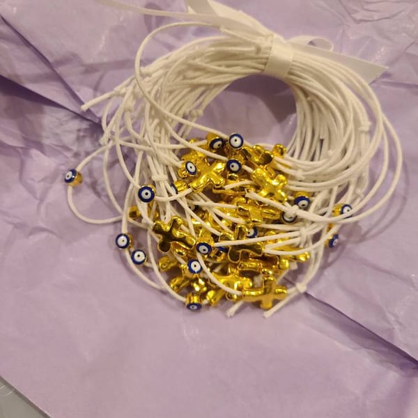 25 - Baptism Martyrika Witness Bracelets Gold Cross Tiny Evil Eye Bead ...