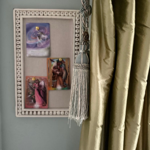 Natural Wood Bead Framed Pin Display Board, Decorative Detailed Fabric ...