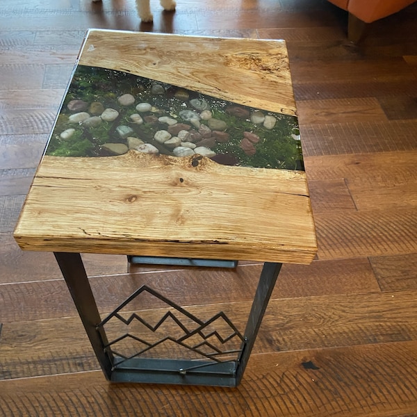 Epoxy Table Live Edge / Pebble Decor Table, Live End Table / Coffee ...