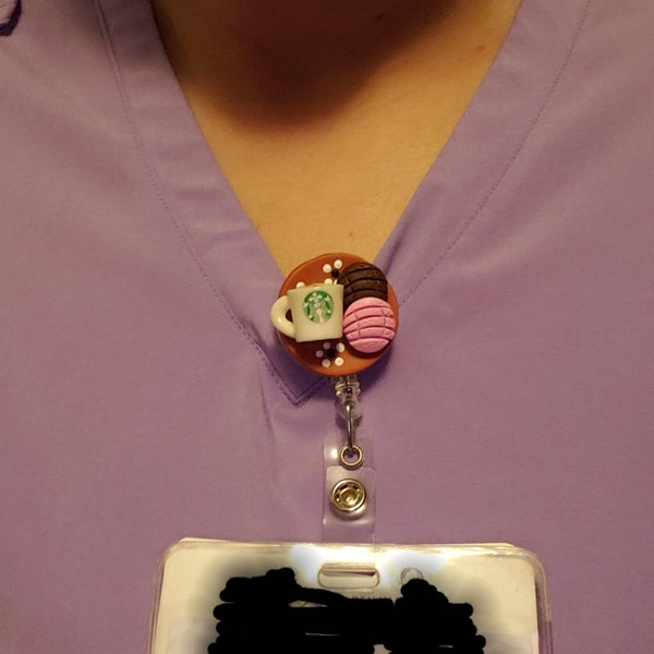 Mini Conchas With Coffee Mug Badge Reel | Mexican Pan Dulce ID Holder ...