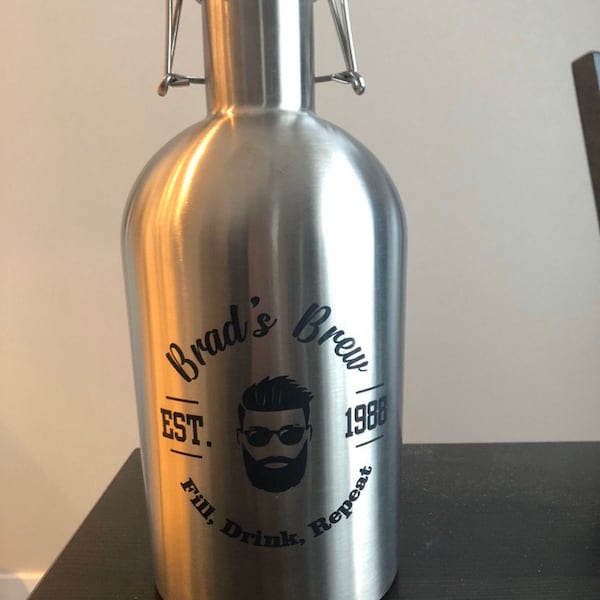Personalized Growler, 64 Oz, Stainless Steel Growler With Swing Top Lid ...