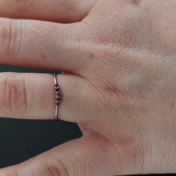 Black Stone Ring, Black Wedding Band, Curved Wedding Band, Dainty ...