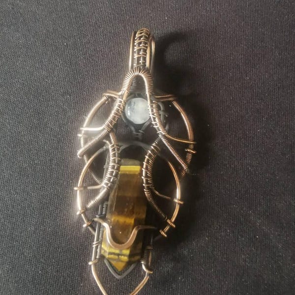Tiger Eye,moonstone Evil Eye Gemstone Copper Wire Wrap Pendant Jewelry ...