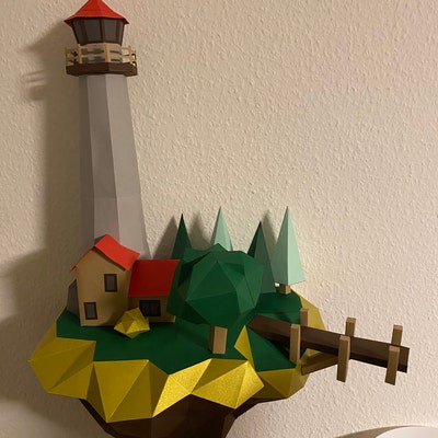 Lighthouse on Rocks 3D Papercraft PDF Pattern Template/ DIY Low Poly ...