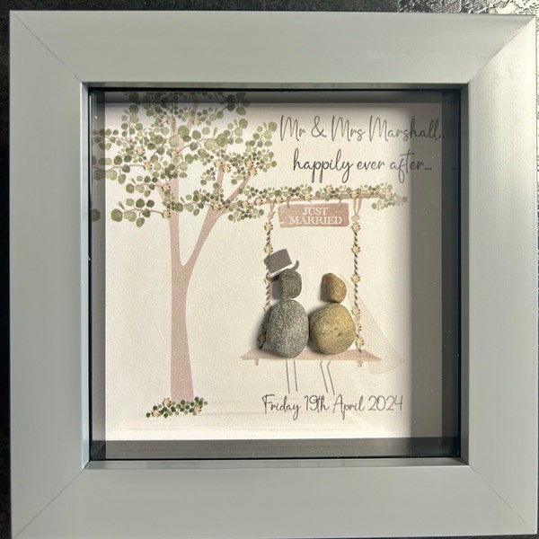 Personalised Wedding Pebble Picture Framed Mr & Mrs Pebble Art Wedding ...