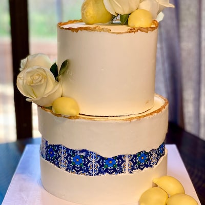 Talavera Tile Edible Cake Wrap blue or Gold Happy Birthday Cake Topper ...