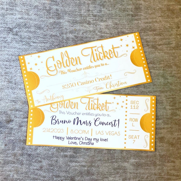 INSTANT EDITABLE Personalized Golden Ticket Souvenir Ticket Gift Coupon ...