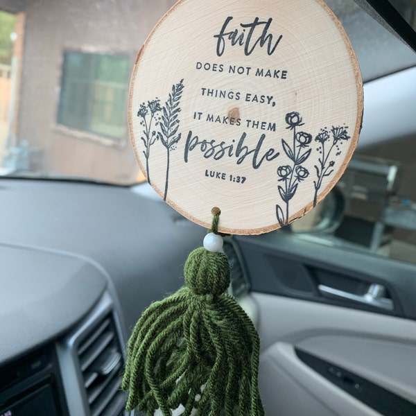 Faith Christian Car Charm: Wood Slice Bible Verse Decor - Etsy