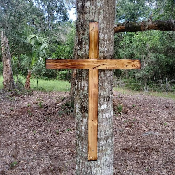 Large 5 Ft, 60 Inch Yard Cross, Rustic Cross, Burnt Wood Dark Walnut ...