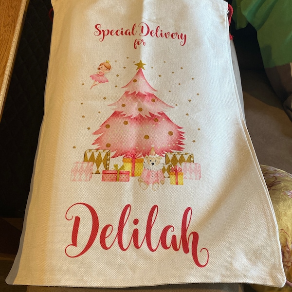 Personalised Christmas Sack Ballerina Pink, Santa Sack, Girl's ...