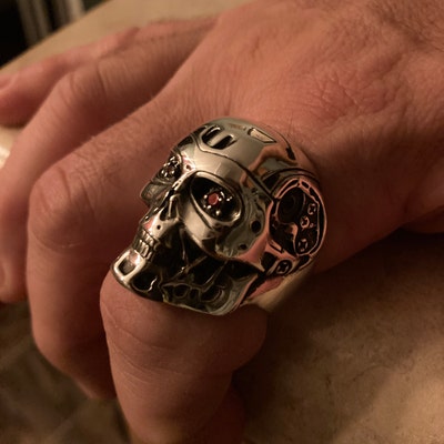 Handmade 925 Sterling Silver Red Ruby Cyborg Gothic Robot Biker Mens ...
