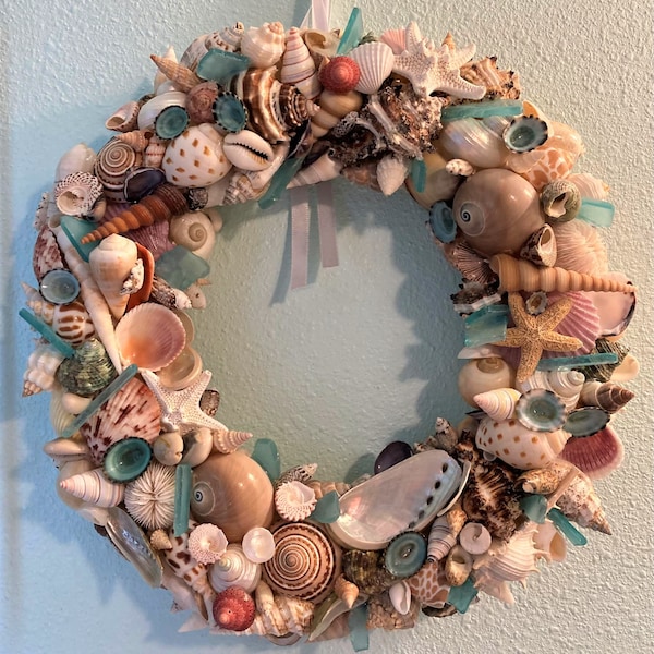 Nautical Decor Seashell Wreath, Beach Decor Shell Wreath, Seashell ...