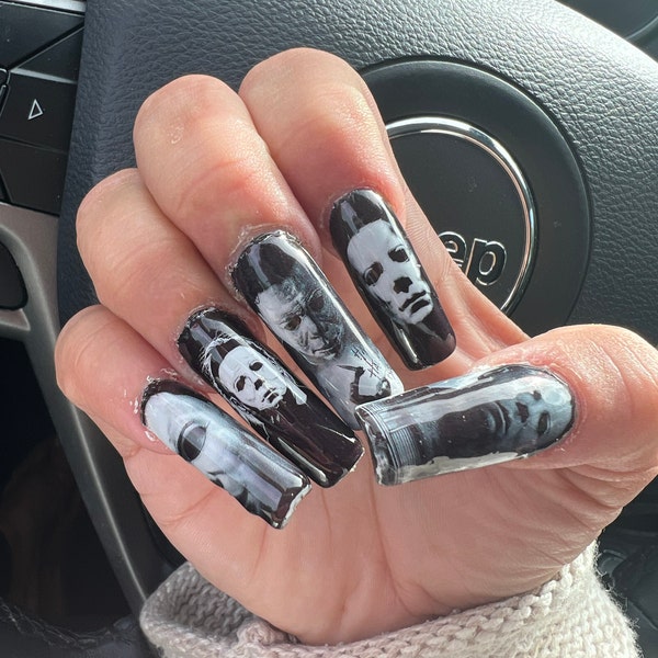Monochrome Michael Myers Halloween Nail Decals - Horror Movie Nail Art ...