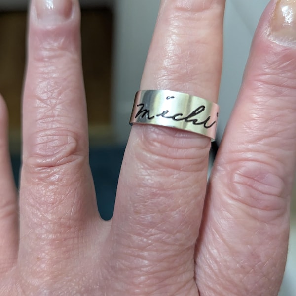 Custom Handwriting Ring • Wide Handwriting Band in Sterling Silver ...