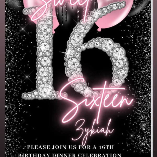 Sweet 16 Sixteen Birthday Invitation, Animated 16th Party Invite, Blush ...