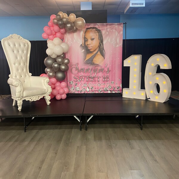 Sweet 16 Photo Backdrop, Birthday Backdrop, White Balloons, Diamond ...