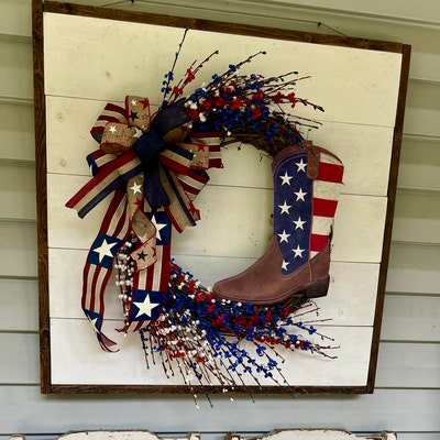 Patriotic American Wreath, Patriotic Door Decor, 4th of July Wreath ...