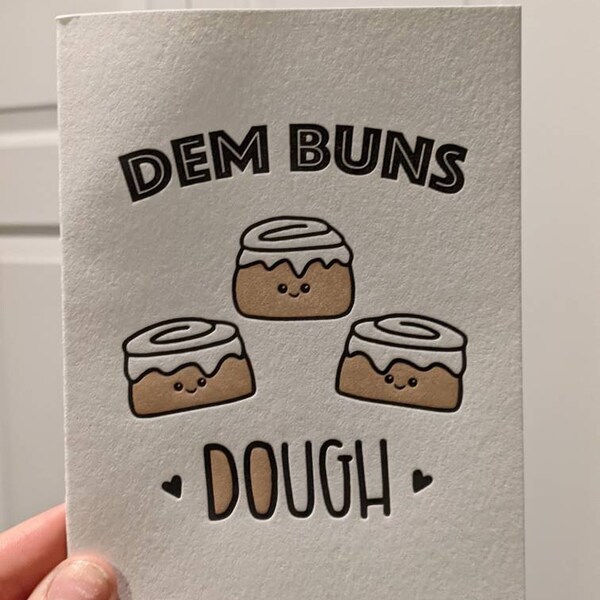 Funny Buns Butt Card - Letterpress Love Card - Dem Buns Dough ...