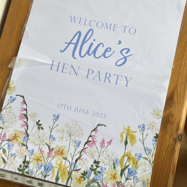 Wildflower Personalised Hen Party Sign | Welcome Hens Party Sign | Hen ...