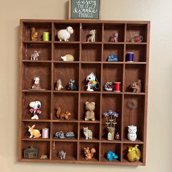 Dark Wooden Display 28 Compartments | Shadow Box | Brown Wall Hanging ...