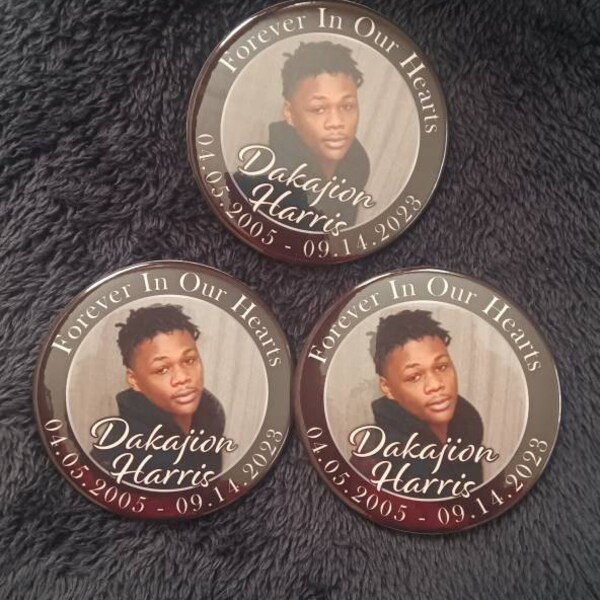 Personalized Memorial Funeral Button Pins - Forever in Our Hearts ...