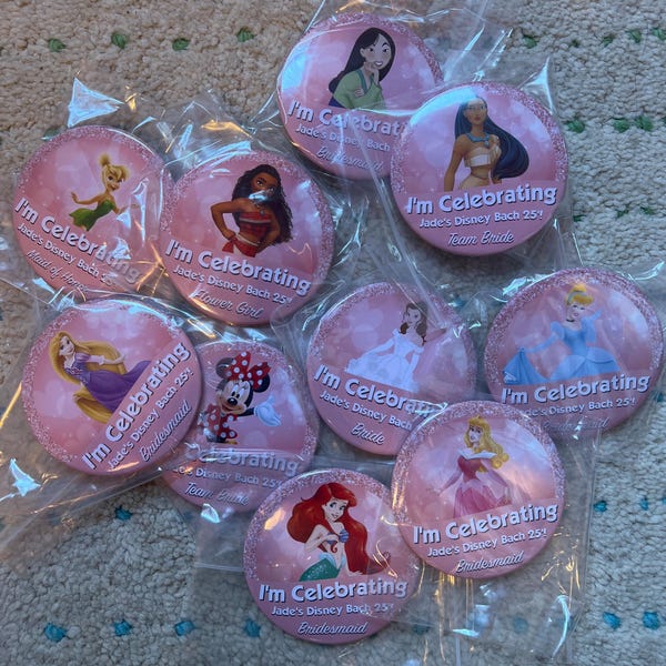 Disney Inspired Celebration Buttons, Custom Gold Disney Wedding Buttons ...
