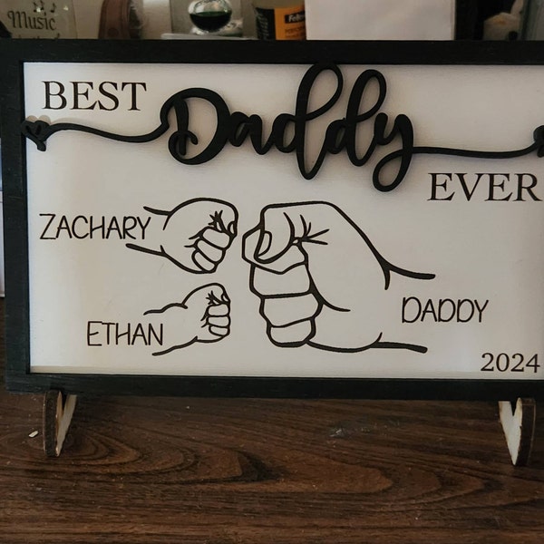 Personalized Father's Day Gift, Fist Bump, Dad and Kids Framed Sign ...