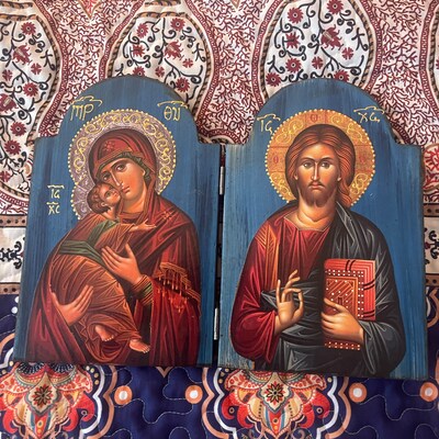 Triptych Orthodox Table Icon,with the Holy Family and the Annunciation of the Virgin Mary at the ...