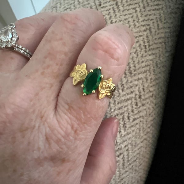 Emerald Rose Leaf 925 Silver Marquise Ring, Flower Emerald Ring, Green Stone Silver Ring ...